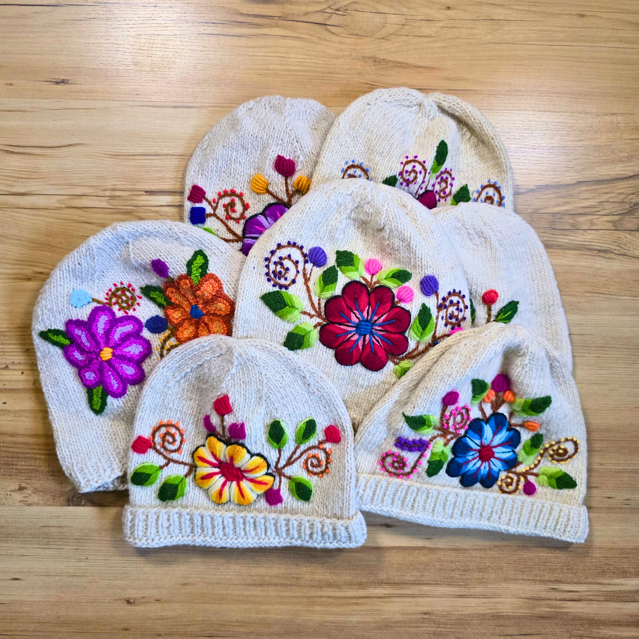 Handmade Wool Hats – Floral Embroidery Collection – Happy LLama